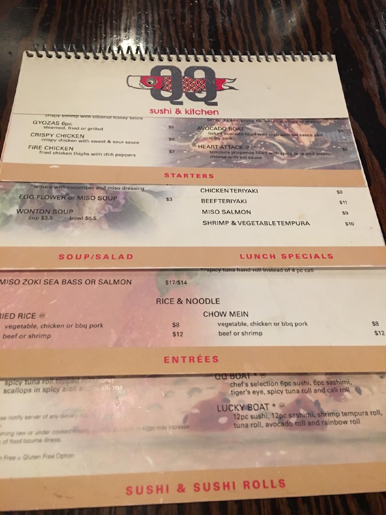Menu at QQ Sushi & Kitchen restaurant, Spokane
