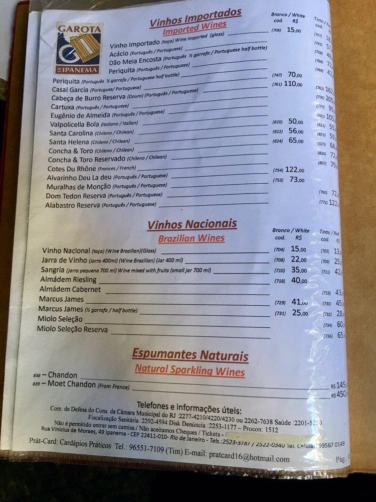 Menu em Bar e Restaurante Garota de Ipanema, Rio de Janeiro, R ...