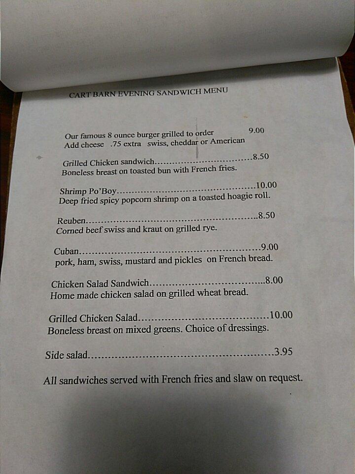 Menu at THE CART BARN GRILL, LaGrange, 625 Jefferson St