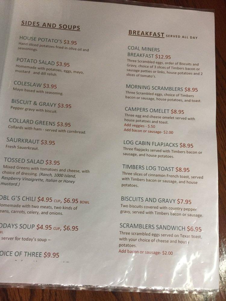 Menu at Timbers Log Cabin Restaurant, Gatlinburg, 600 Glades Rd #10