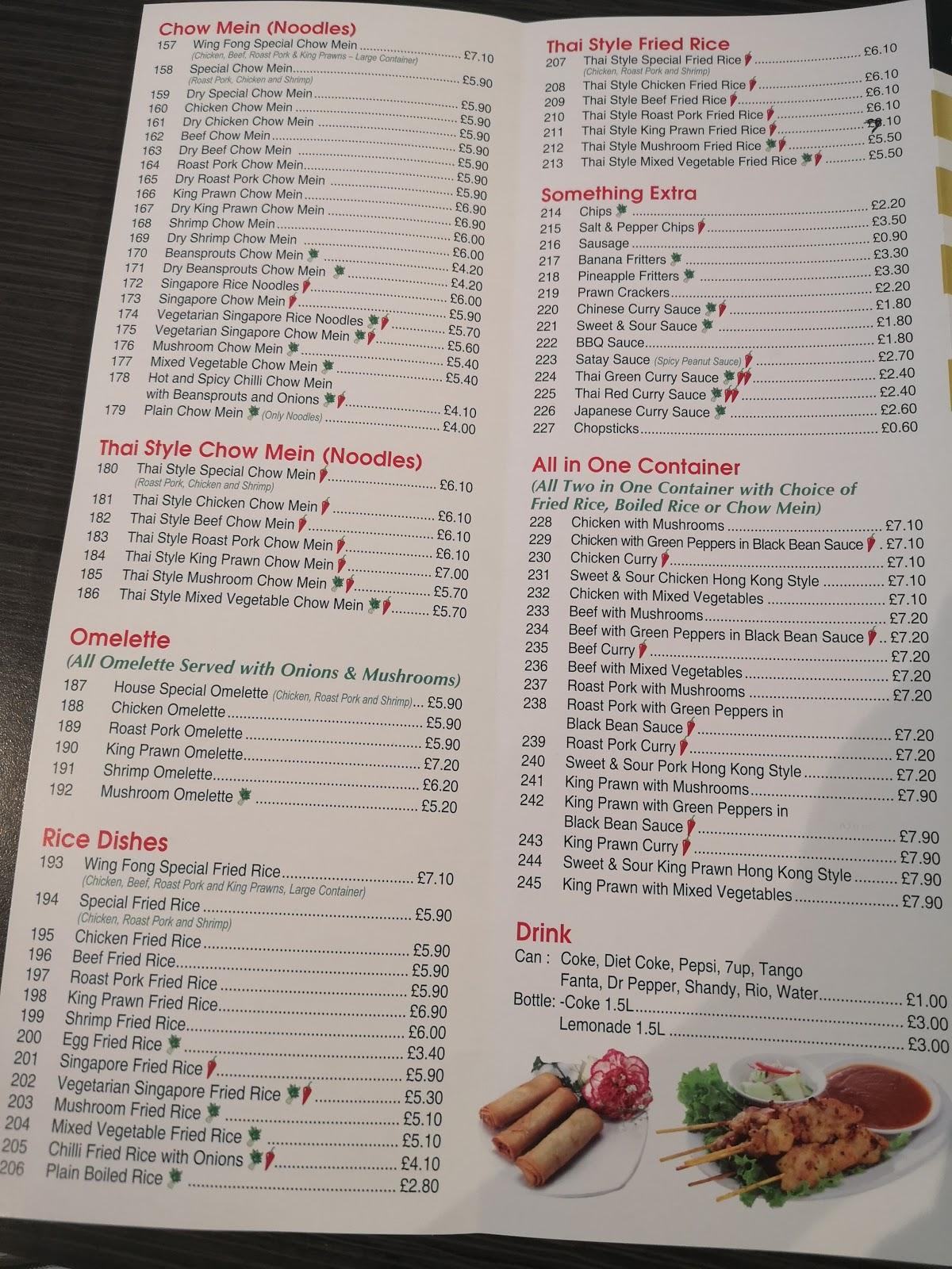 Menu at Wing Fong fast food, Barnstaple