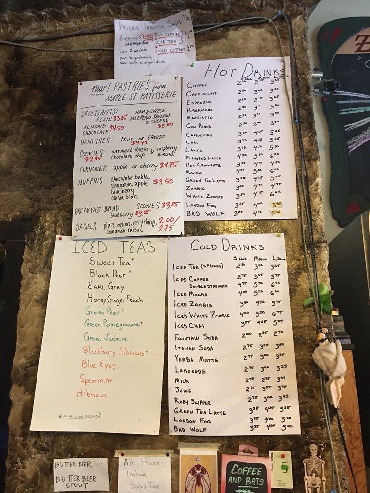 Menu at Z'otz Cafe, New Orleans