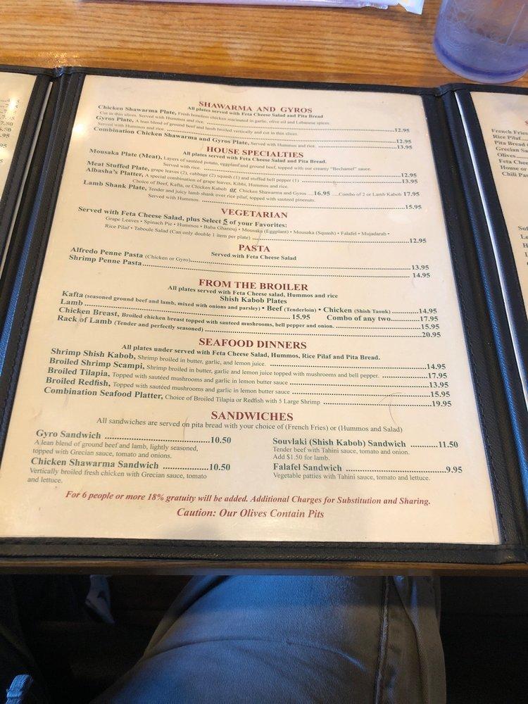Menu at Albasha Greek & Lebanese cafe -Slidell, Slidell
