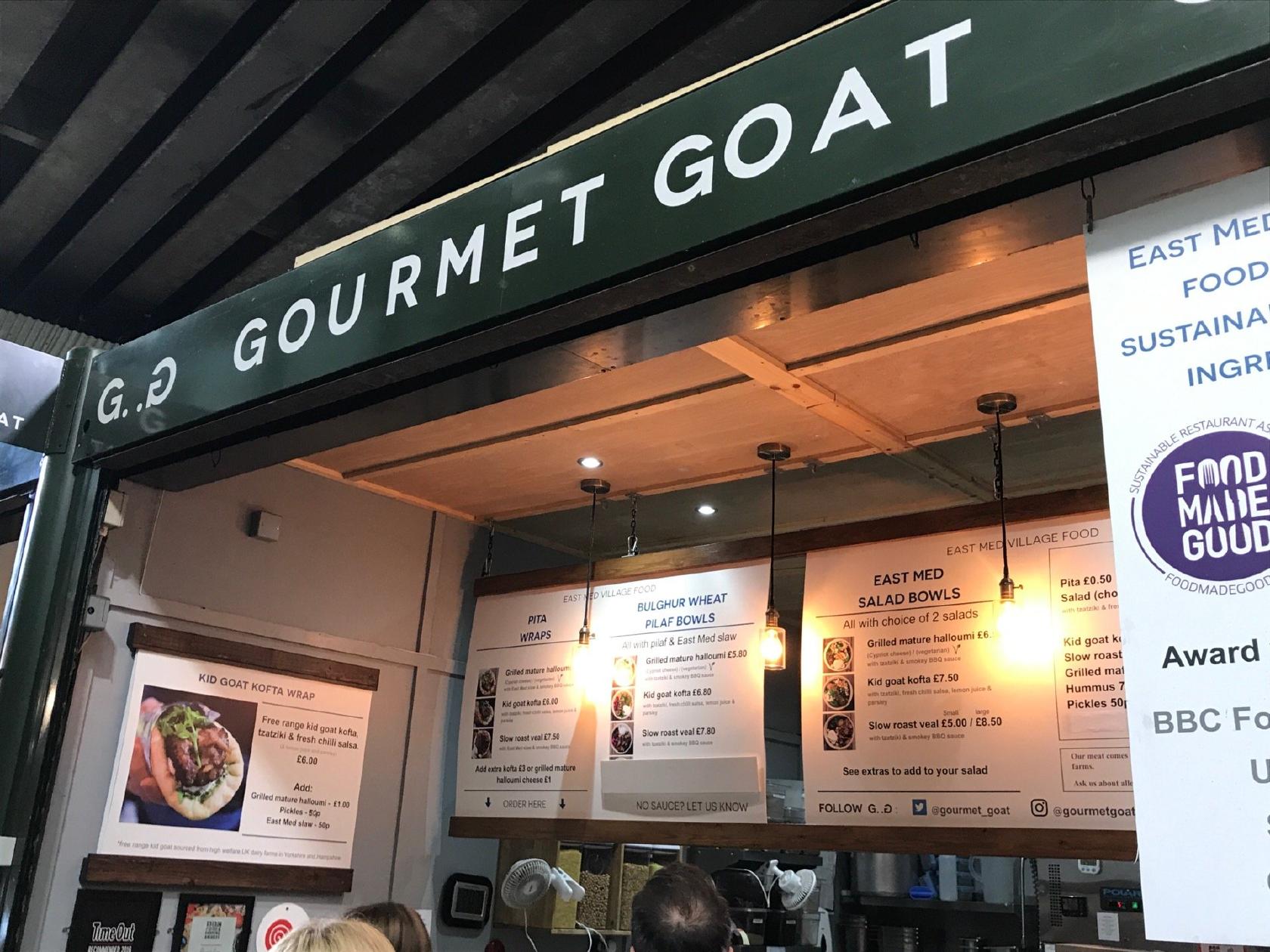 Menu at Gourmet Goat fast food, London, Rochester Walk