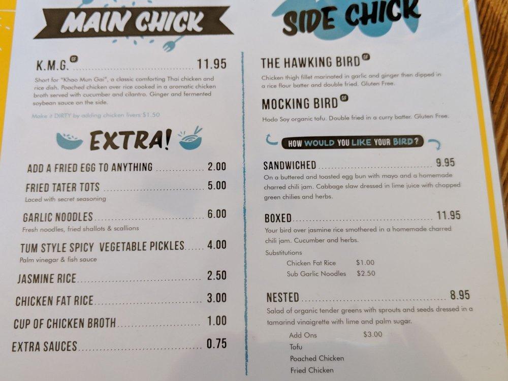 Menu at Hawking Bird restaurant, Oakland
