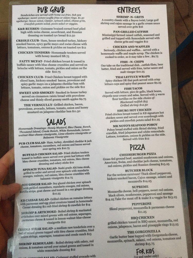 Menu at Keg & Barrel, Hattiesburg
