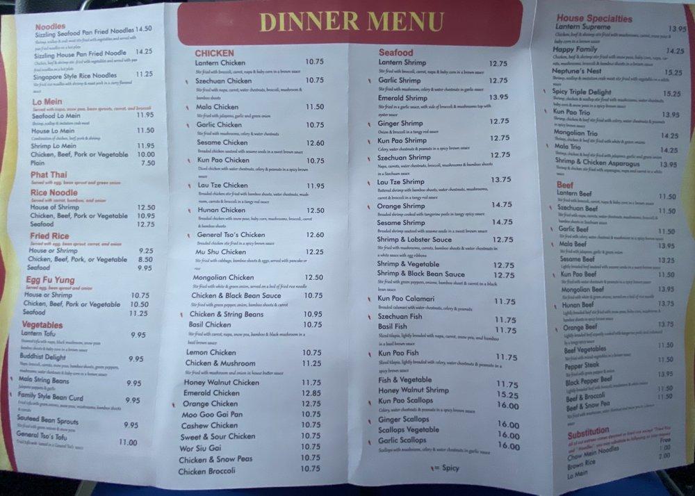 Menu at Lantern Chinese Restaurant, Blacklick