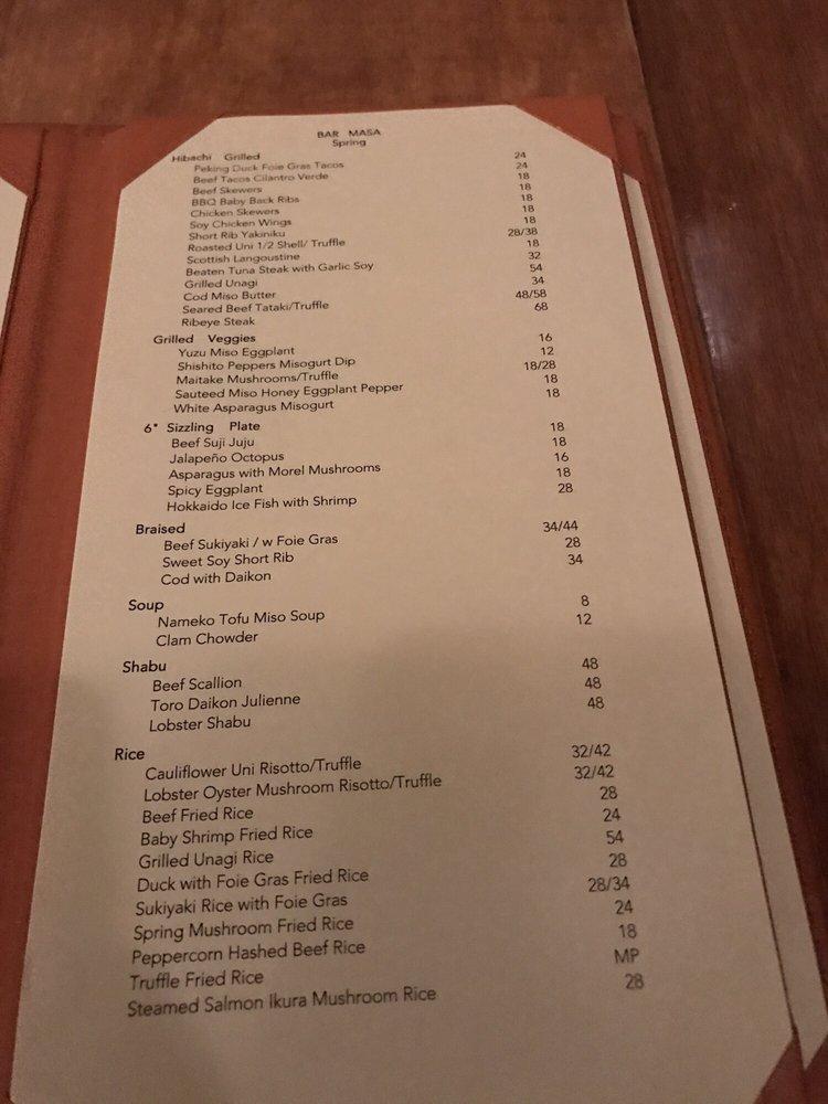 Menu at Bar Masa, West New York, The Shops at