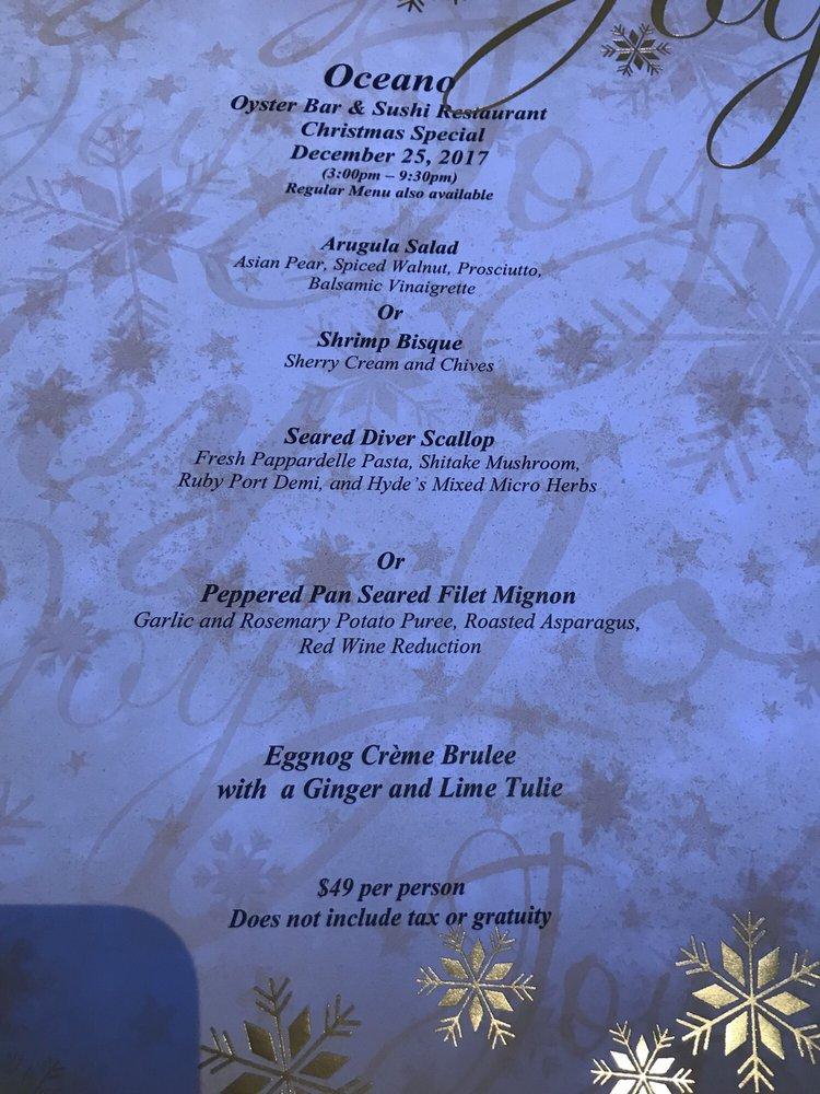 Menu at Oceano restaurant, Reno