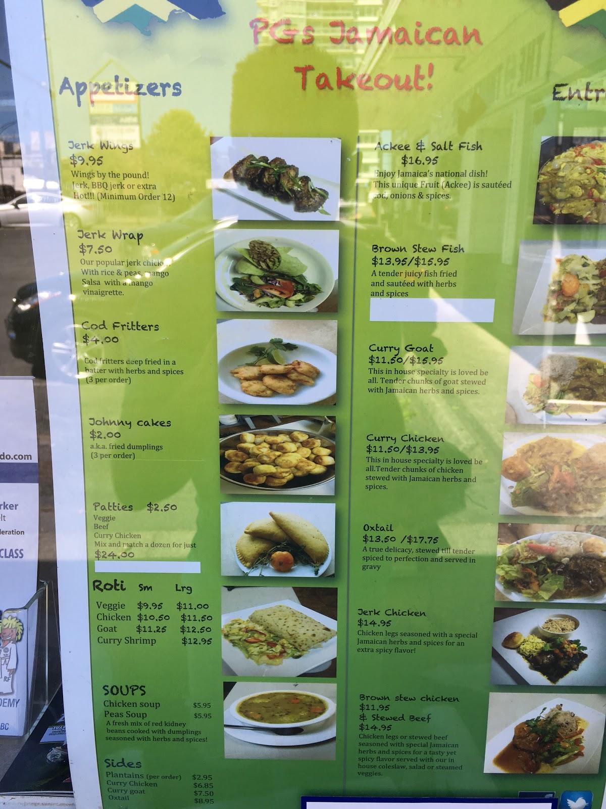 Menu at PG's Jamaican Restaurant, White Rock