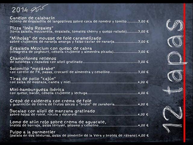 Menu at 12 Tapas pub & bar, Gines, Calle Nuestra Señora del Rocio