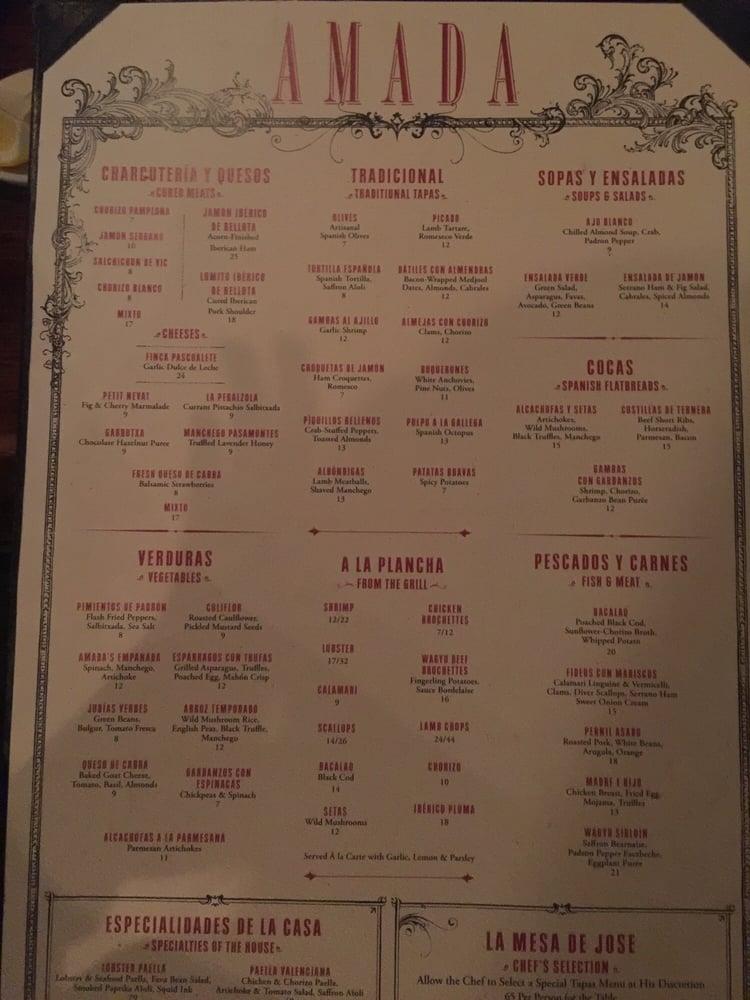 Menu at Amada pub & bar, Philadelphia