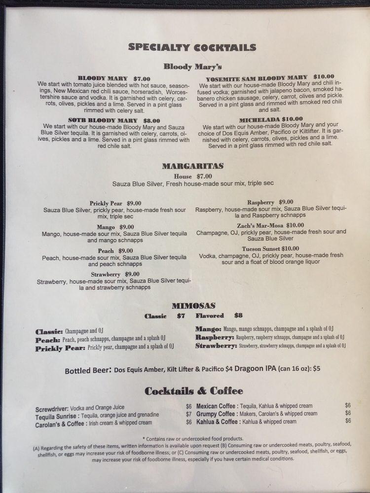 Menu at Baja Cafe on Campbell, Tucson