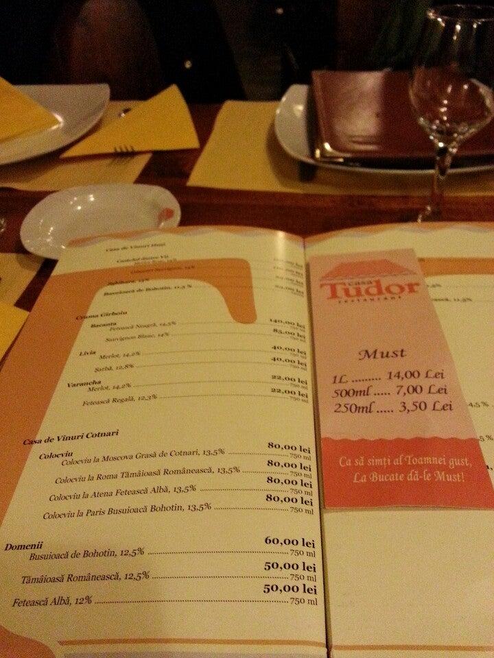 Menu at Casa Tudor, Brașov