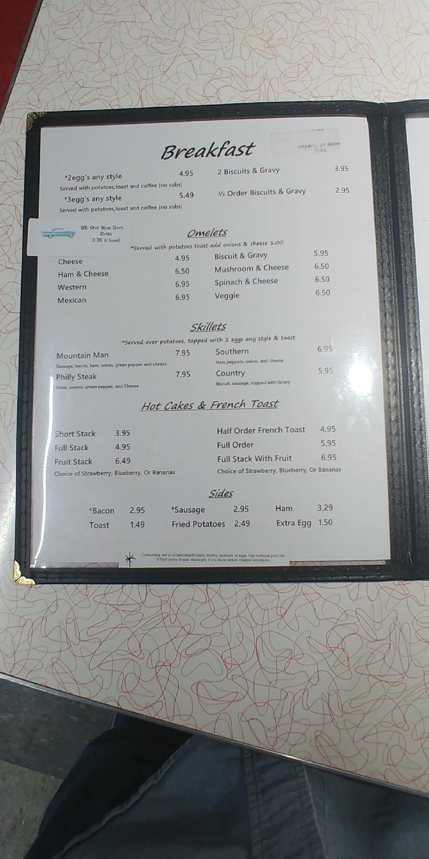 Menu at Dixie Lee Diner restaurant, Monteagle