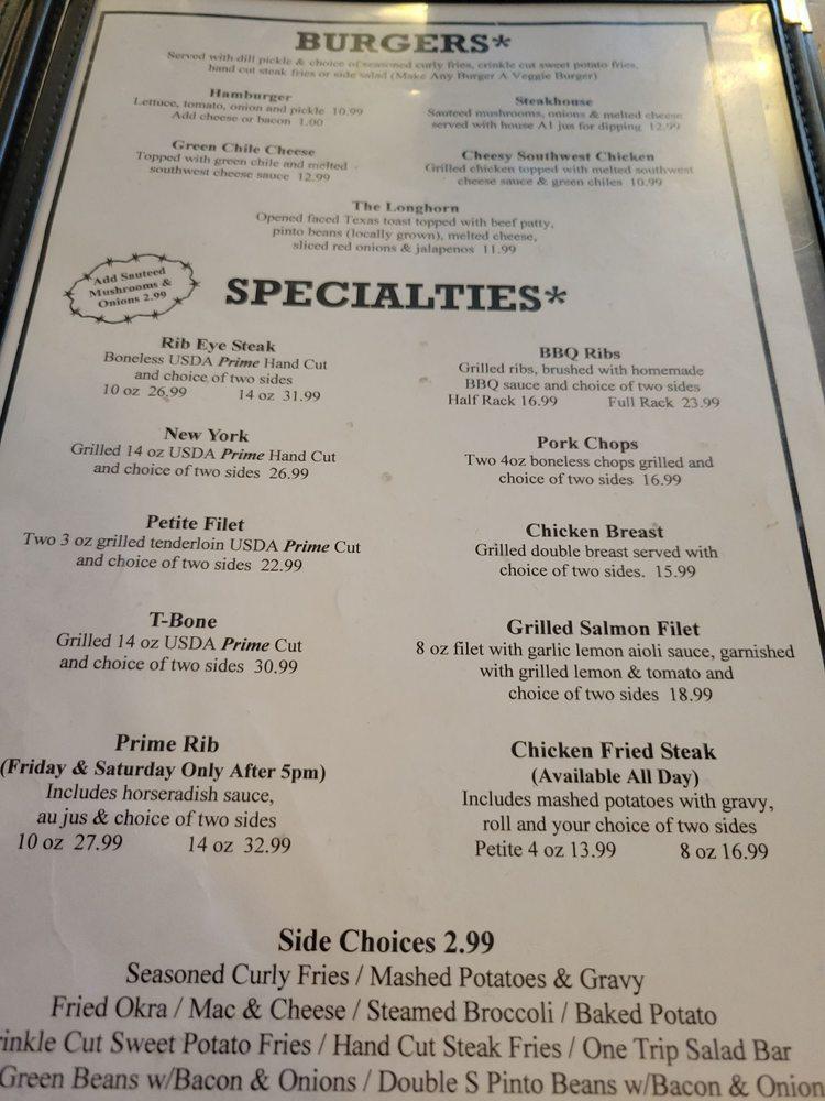 Menu at Double S Steakhouse, Willcox