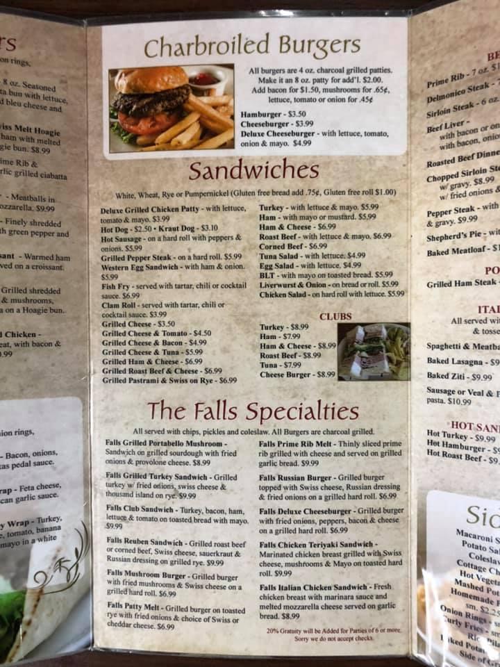 Menu at Fall's Diner restaurant, Hoosick Falls