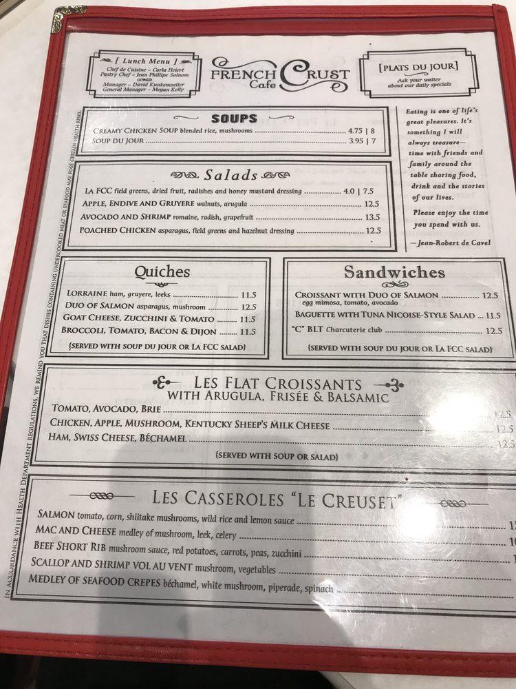Menu at French Crust Café and Bistro cafe, Cincinnati, Elm St