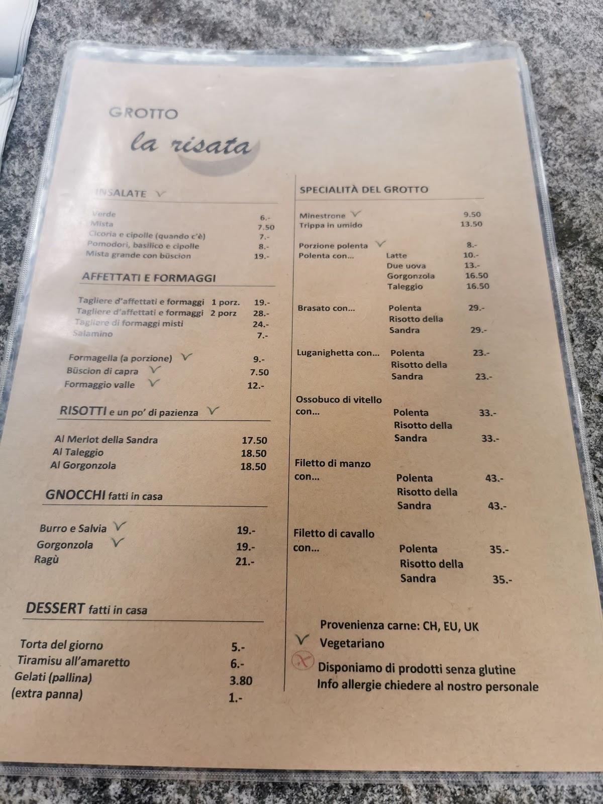 Menu da Grotto la Risata, Losone, Via Cantonale 16