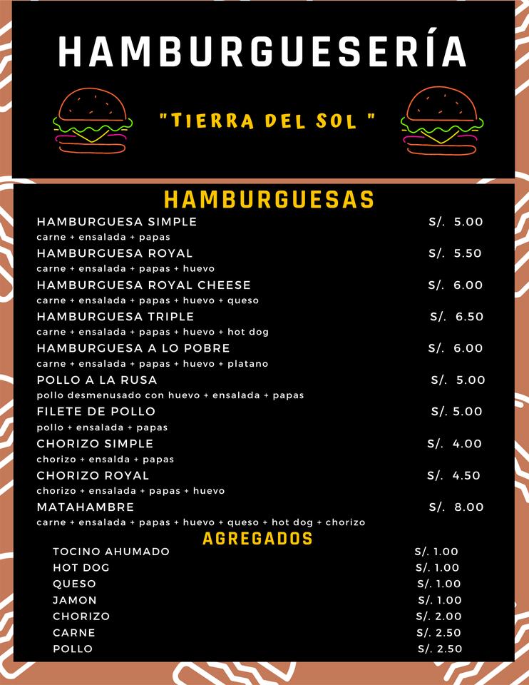 Menu at Hamburguesería tierra DEL SOL restaurant, Chilete