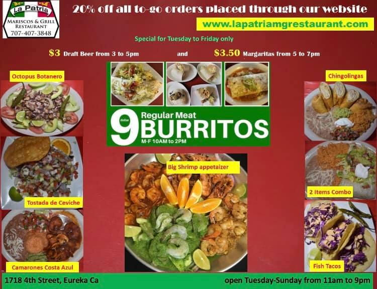 Menu at La Patria Mariscos & Grill Restaurant, Eureka
