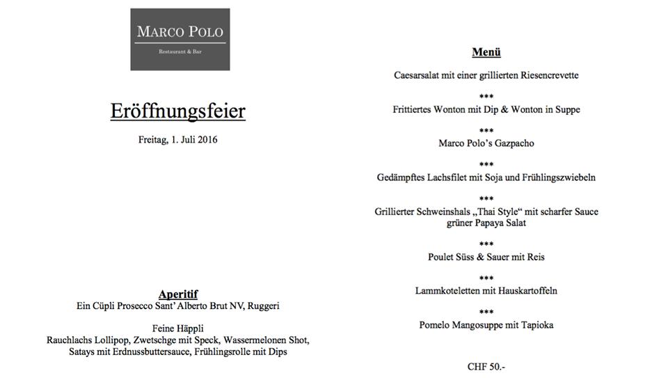 Menu da Marco Polo Restaurant & Bar, Wohlen