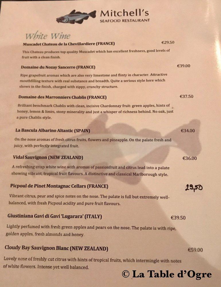 Menu at Mitchell's Restaurant, Clifden