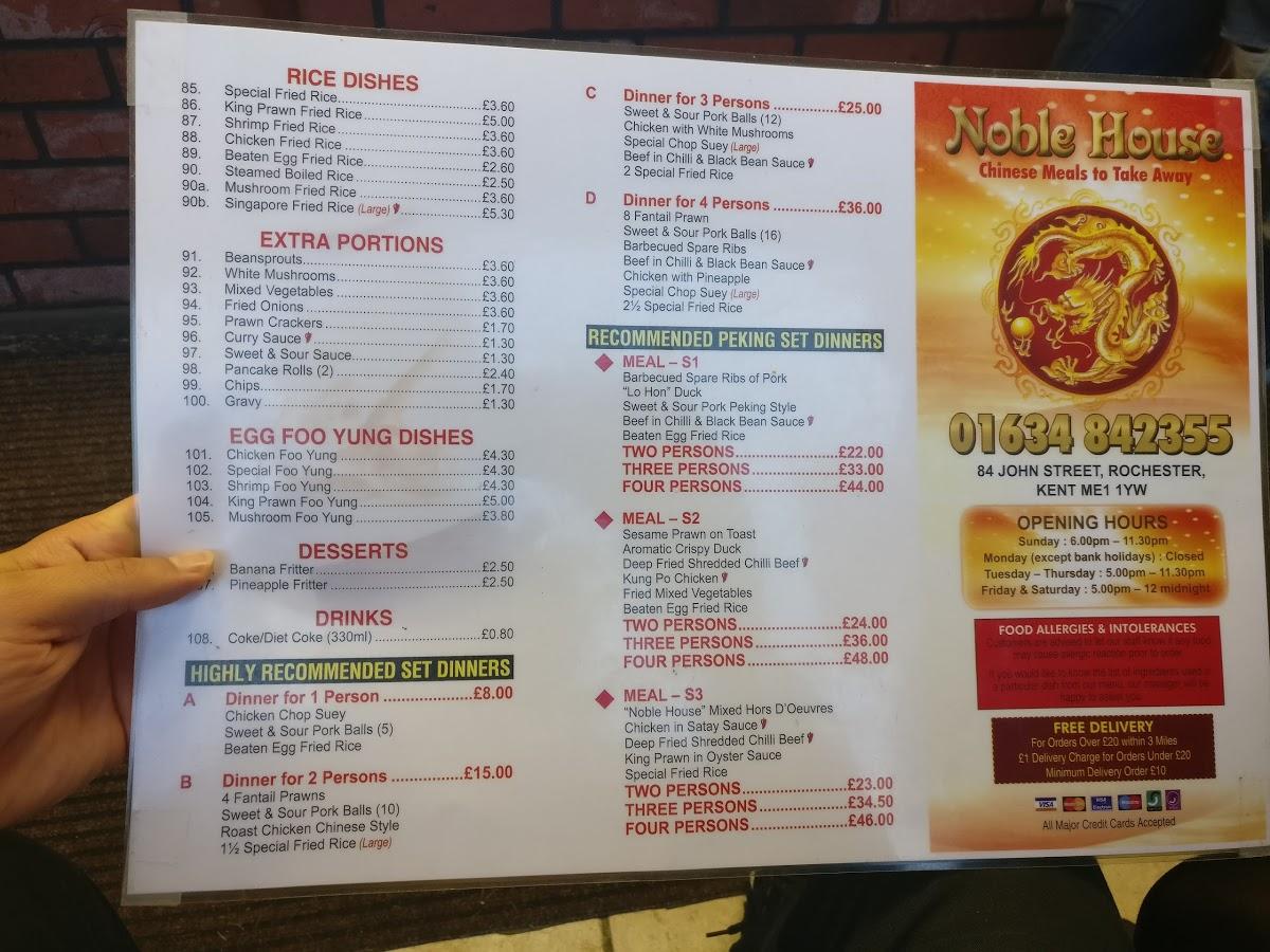 Menu at Noble House fast food, Rochester