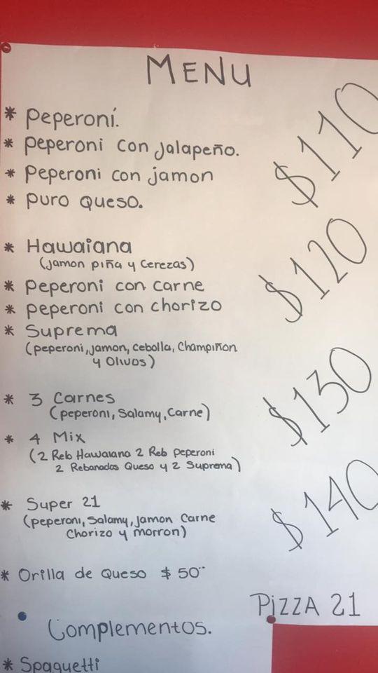 Menu at Pizza 21 restaurant, Ojinaga, Libre Comercio 721