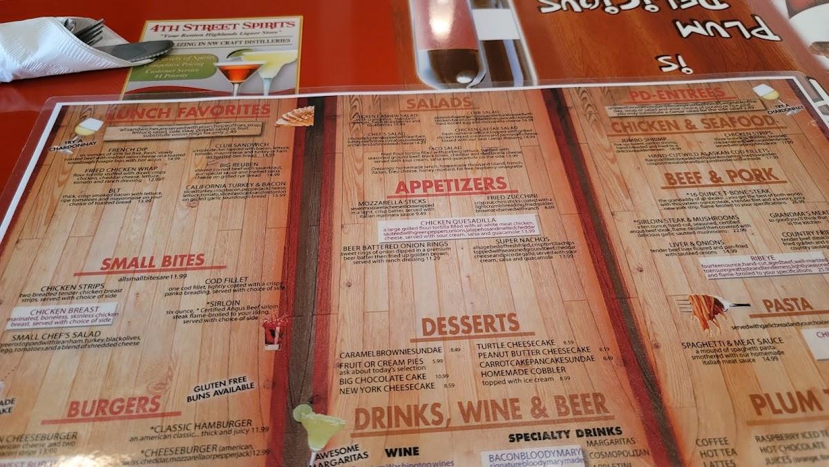 Menu at Plum Delicious Family Restaurant, Renton