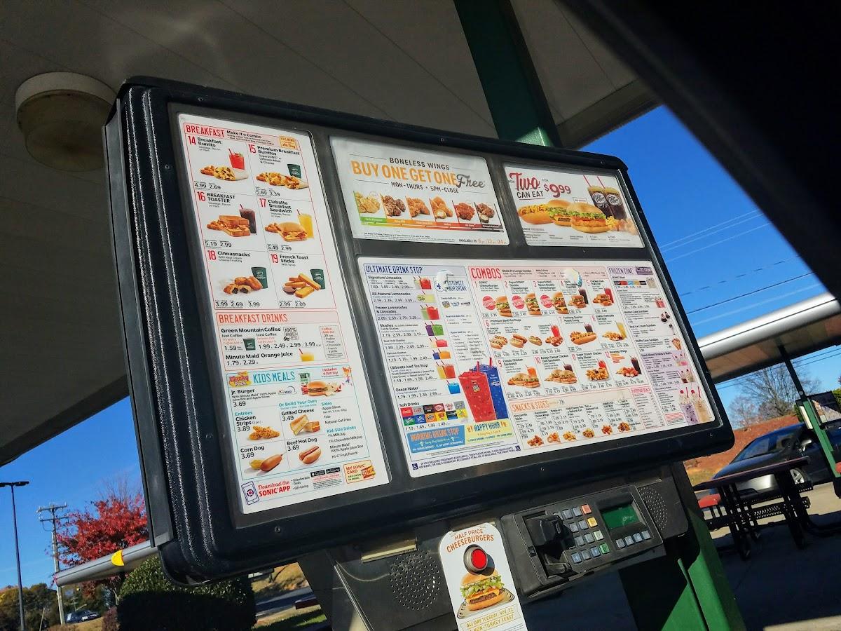 Menu at Sonic Drive-In fast food, Gastonia, S New Hope Rd