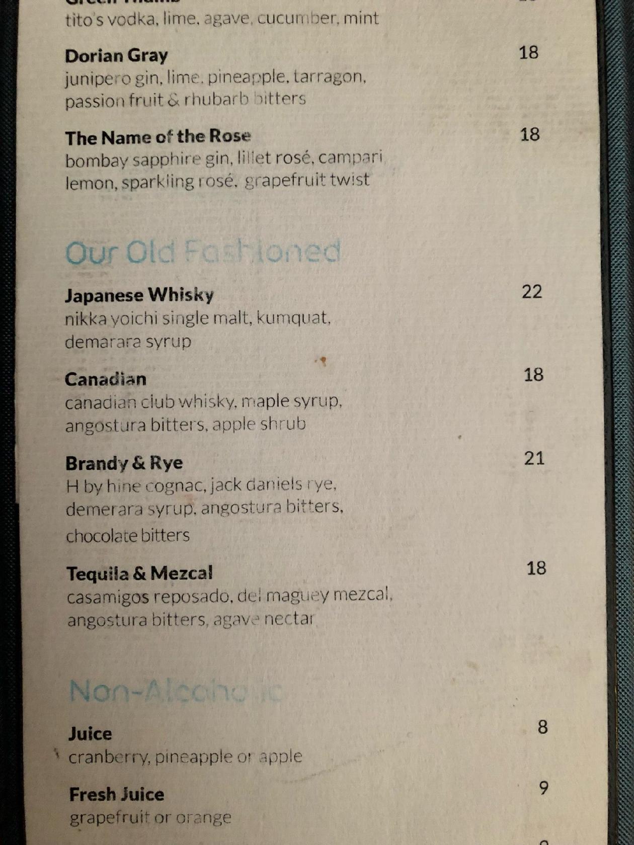 Menu at Spire 73 pub & bar, Los Angeles