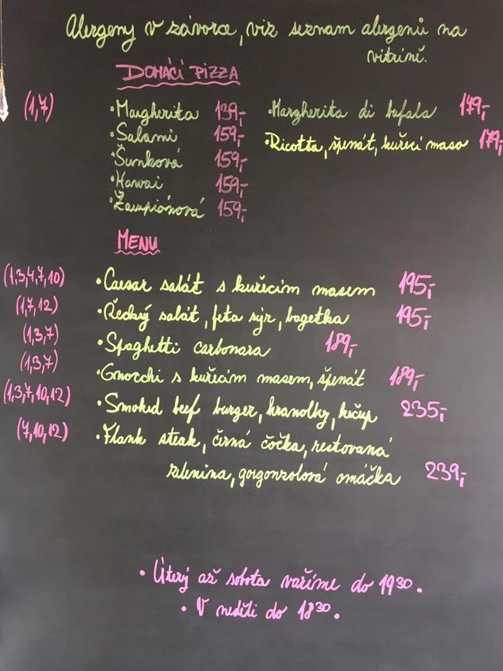 Menu at patisserie Tarta cafe, Moravany