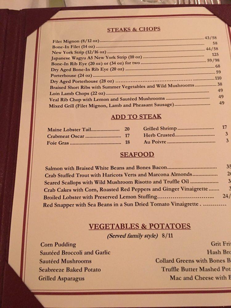 Menu at Bones Restaurant, Atlanta