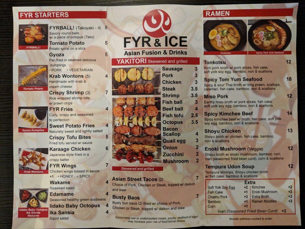 Menu at Fyr & Ice Asian Fusion And Drinks restaurant, Coral Springs