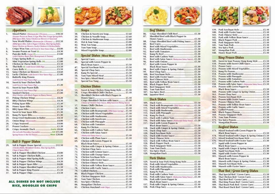Menu at New World Chinese Restaurant Banchory, Banchory