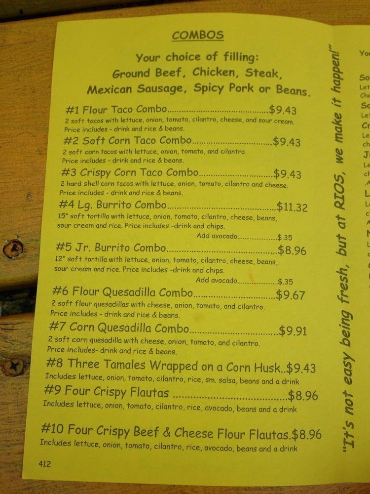 Menu at RIOS MEXICAN GRILL #1 restaurant, New Buffalo