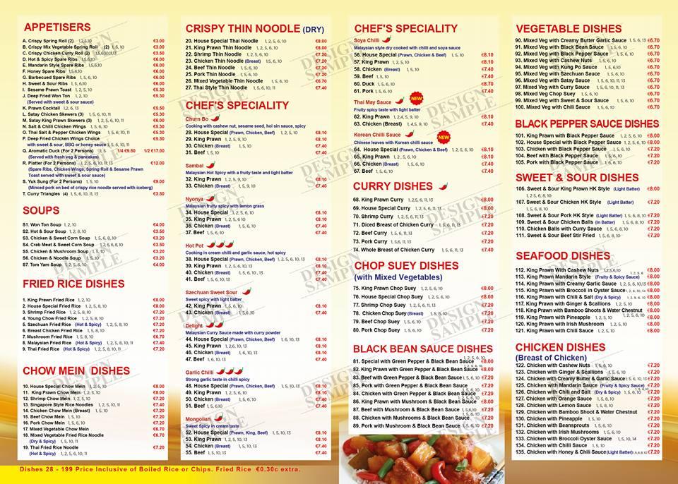 Menu at Chinatown Chinese Take Away restaurant, Lucan, Unit 14