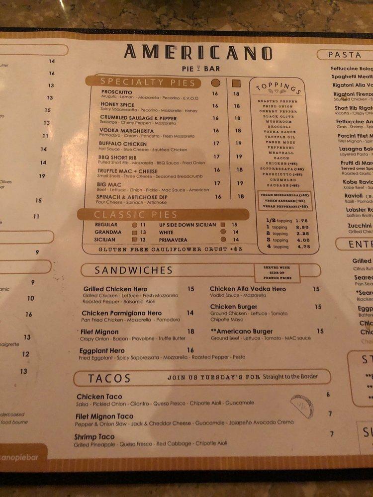 Menu at Americano Pie Bar, Islip