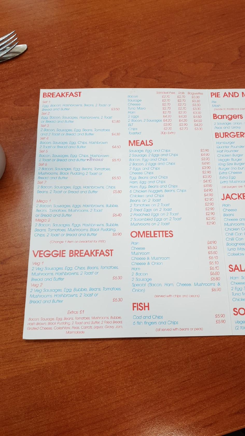 Menu at Blue Cafe, Canvey Island