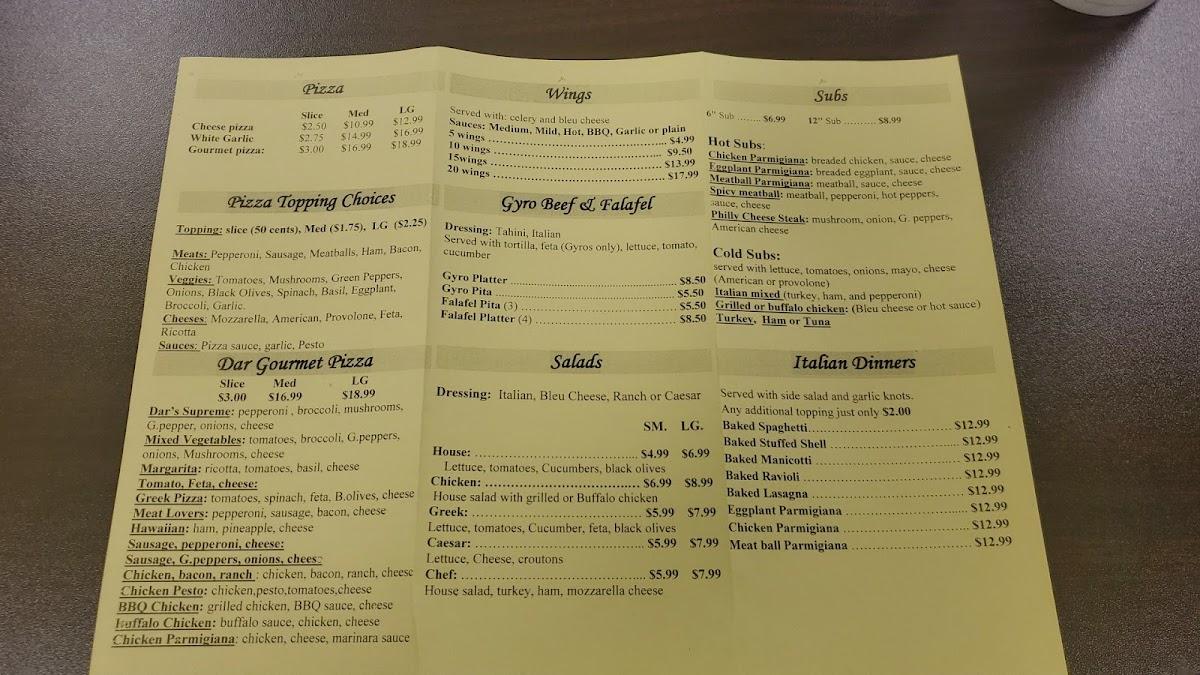 Menu at DoughDaddies pizzeria, Hagerstown