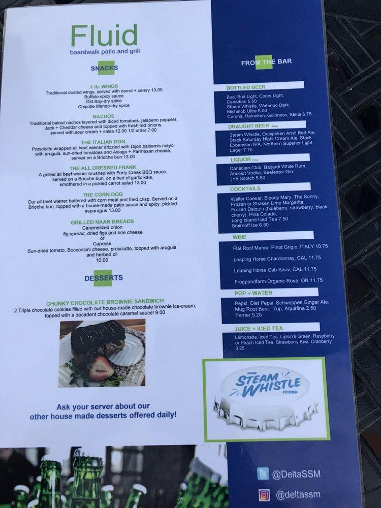 Menu at Fluid Boardwalk Patio and Grill pub & bar, Sault Ste. Marie ...