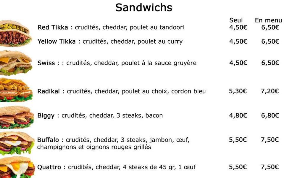 Menu at Le Half-Time restaurant, Bethoncourt