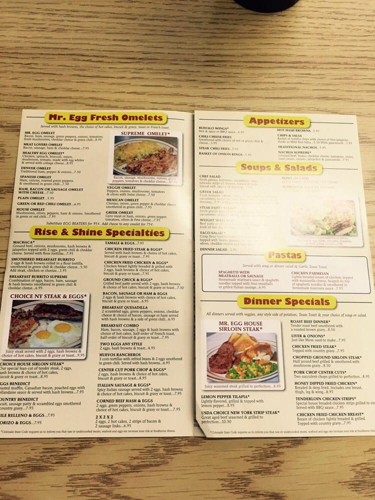 Menu at Mr. Egg restaurant, Denver
