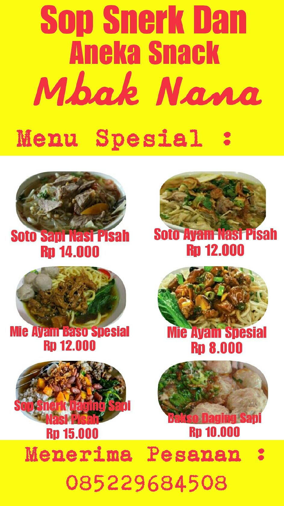 Carta del restaurante Sop Snerk Dan Aneka Snack Mbak Nana Kantor Pos ...