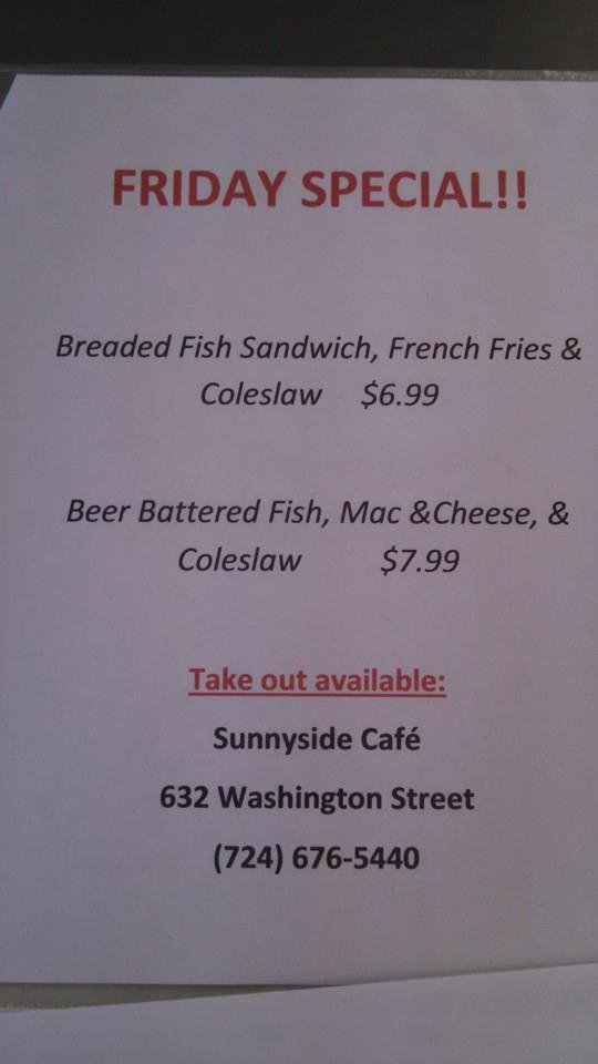Menu at Sunnyside Café cafe, Bolivar