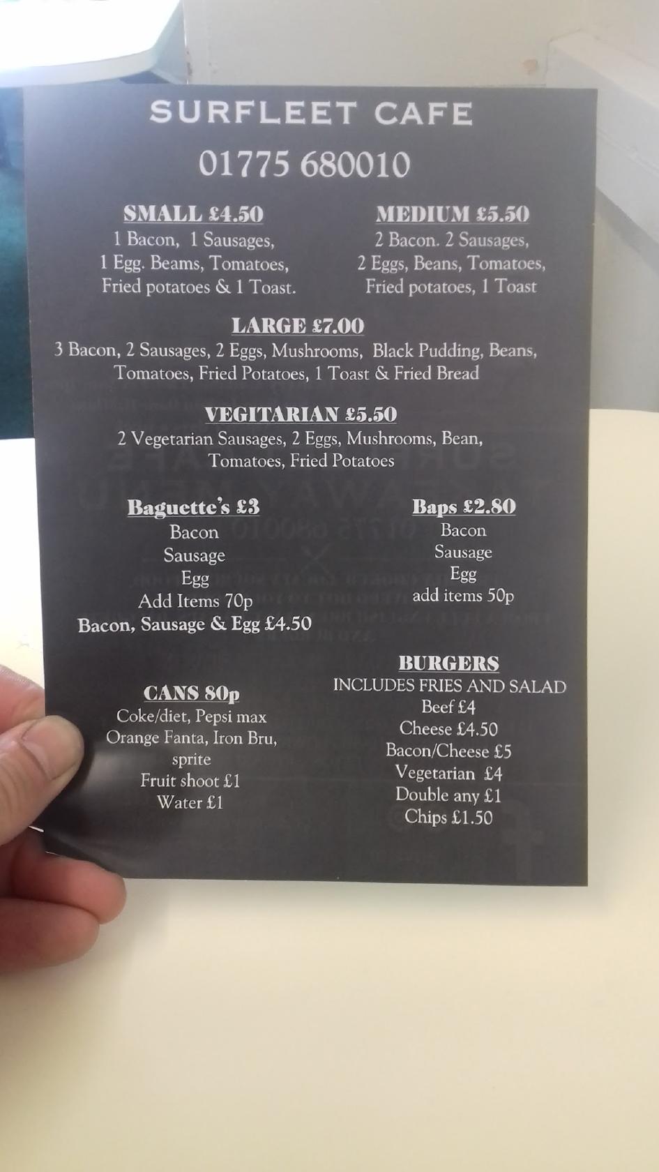 Menu at Surfleet Cafe Ltd, Spalding