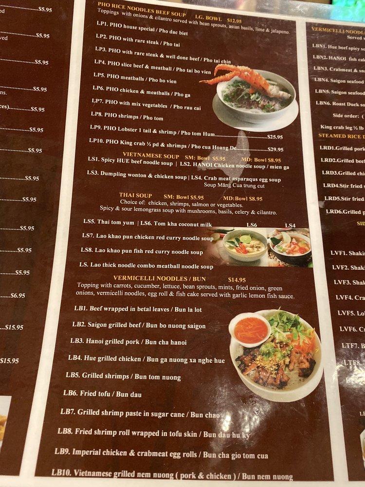 Menu at Taste of Vietnam restaurant, Auburn Hills