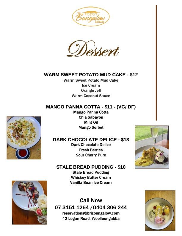 Menu at The Bungalow Brisbane restaurant, Woolloongabba