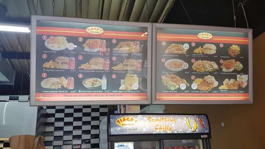 Menu at Tiago's Amanzimtoti restaurant, Amanzimtoti